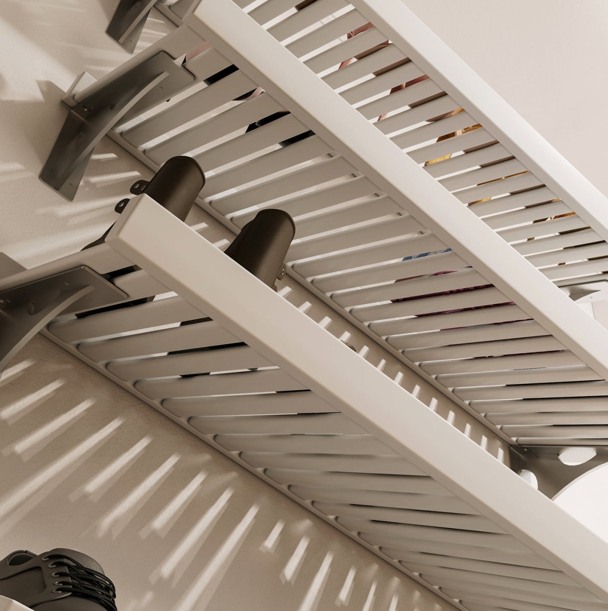 Angled Shoe Shelf Brackets | Satin Nickel Metal | John Louis Home