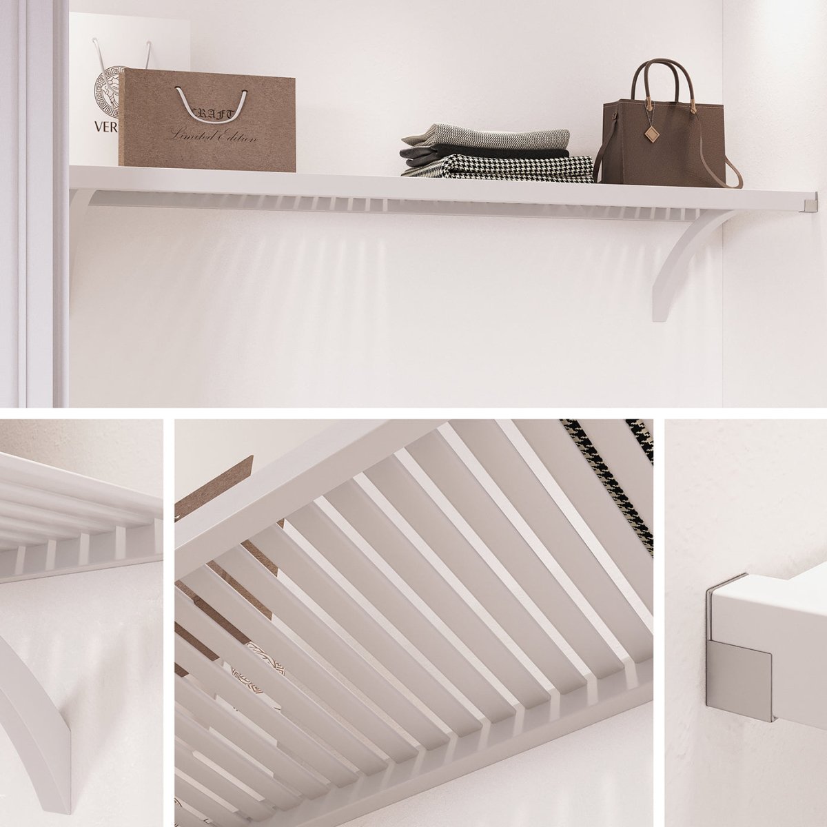 6ft Solid Wood Closet Shelf Kit | Wall-Mounted Storage