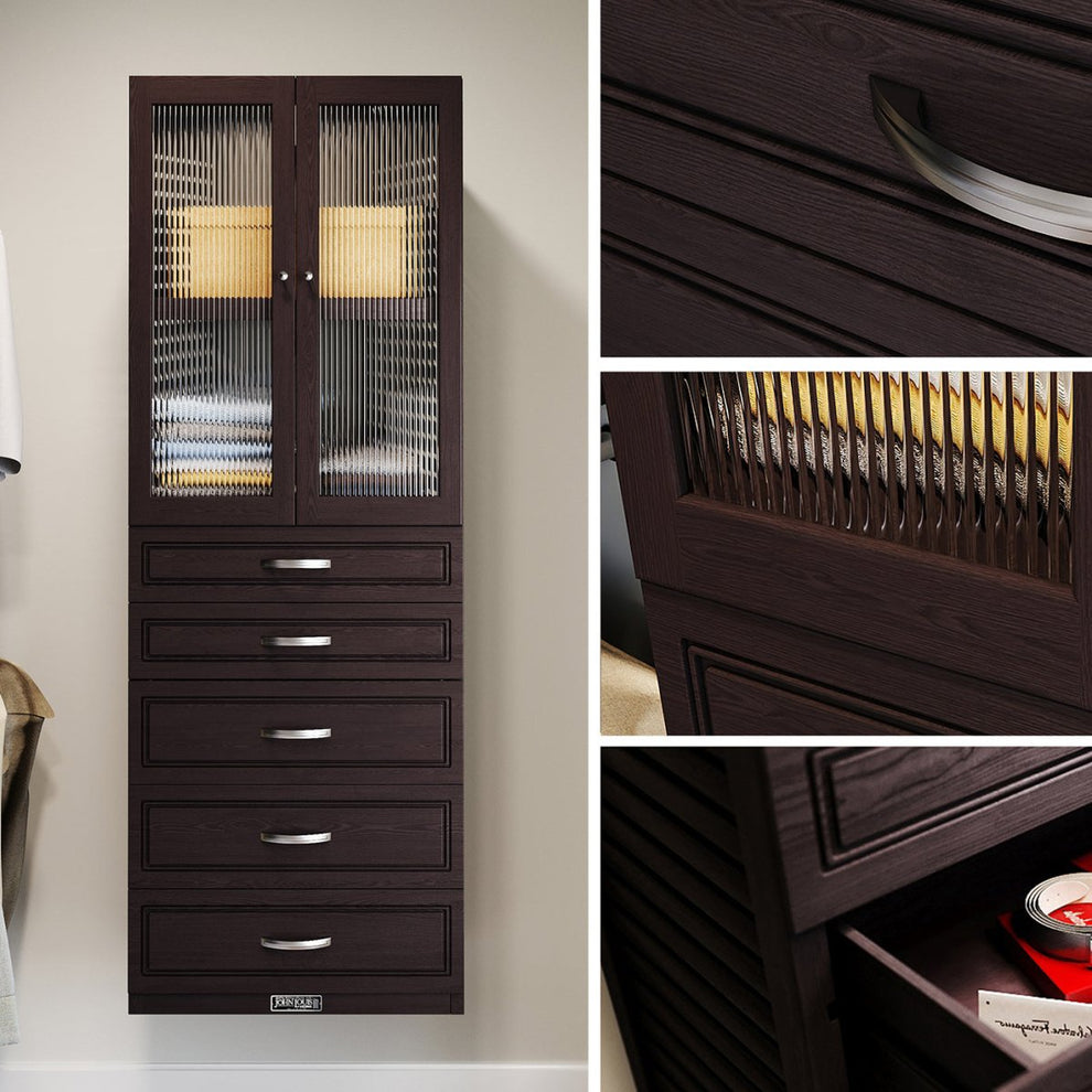 5-Drawer Modern Routed Solid Wood Tower with Doors – John Louis Home