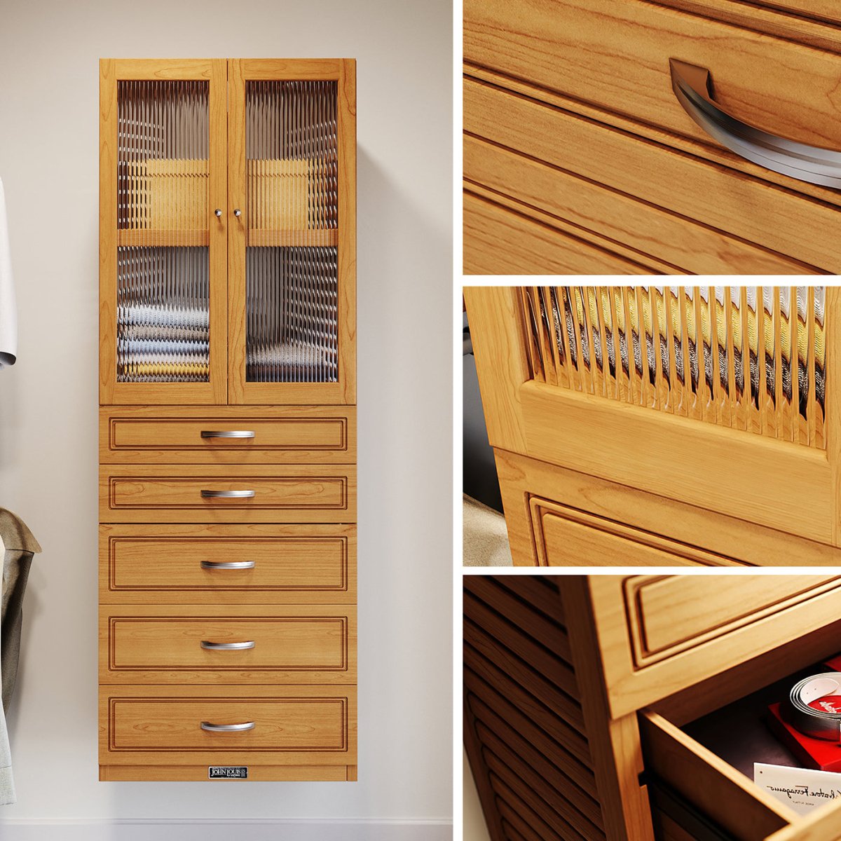5-Drawer Modern Routed Solid Wood Tower with Doors – John Louis Home