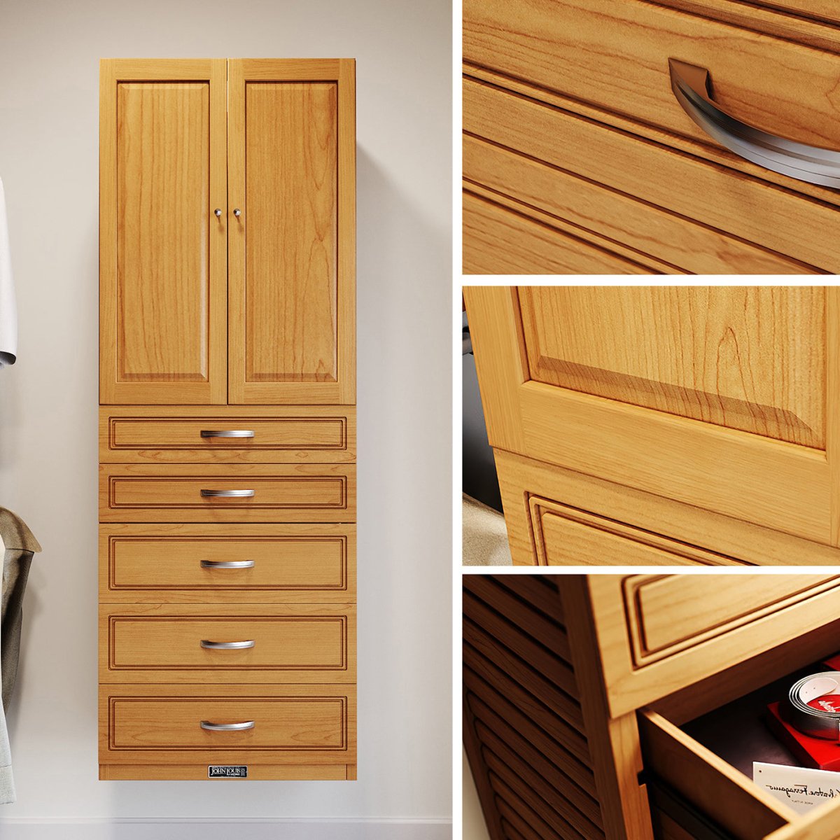 5-Drawer Modern Routed Solid Wood Tower with Doors – John Louis Home