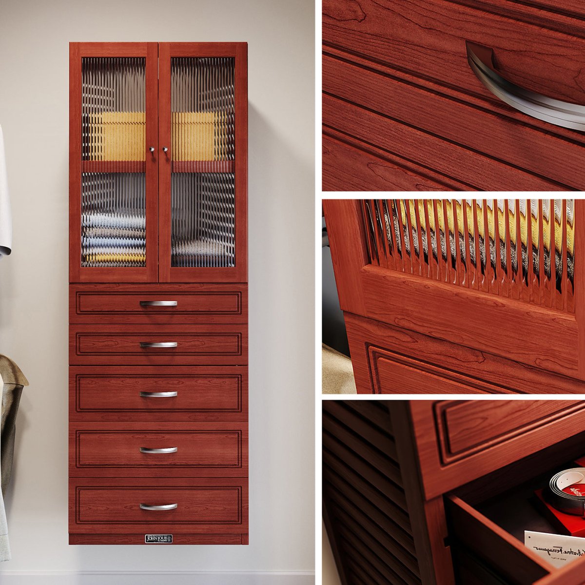 5-Drawer Modern Routed Solid Wood Tower with Doors – John Louis Home