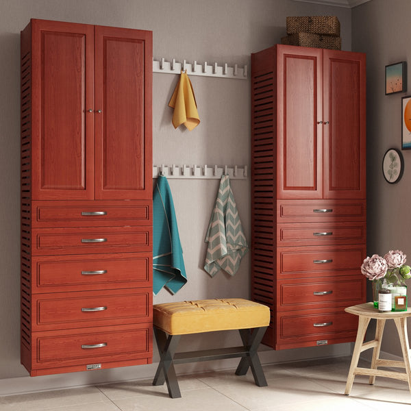 5-Drawer Modern Routed Solid Wood Tower with Doors – John Louis Home