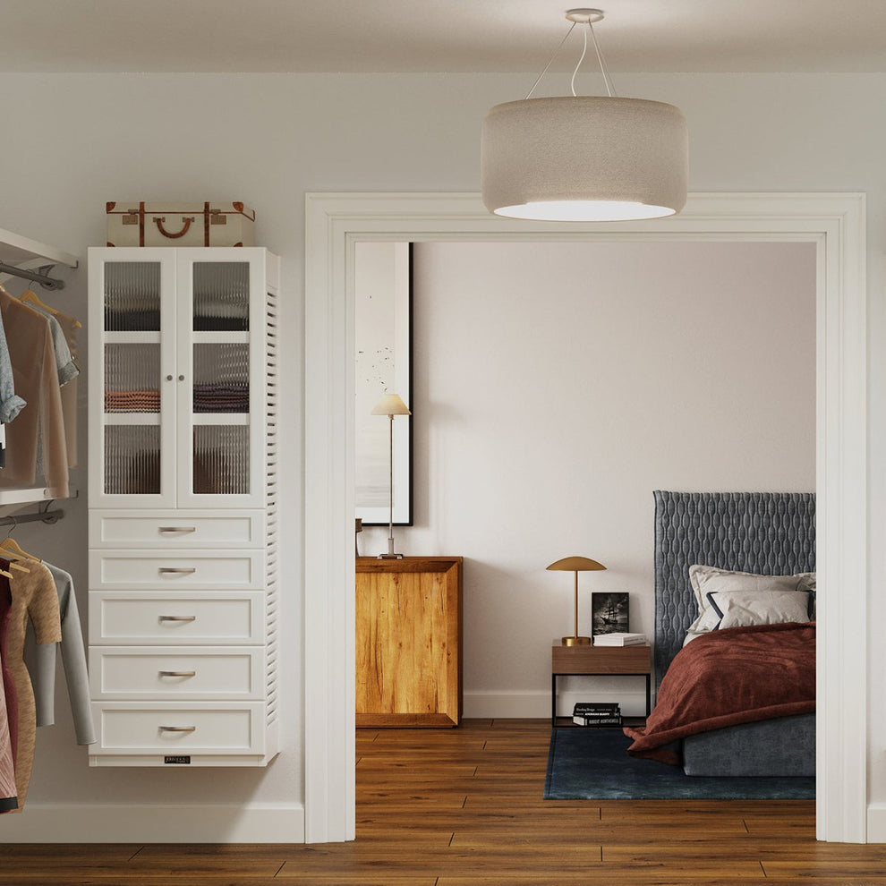 5-Drawer Solid Wood Closet Tower with Doors | 12" & 16"