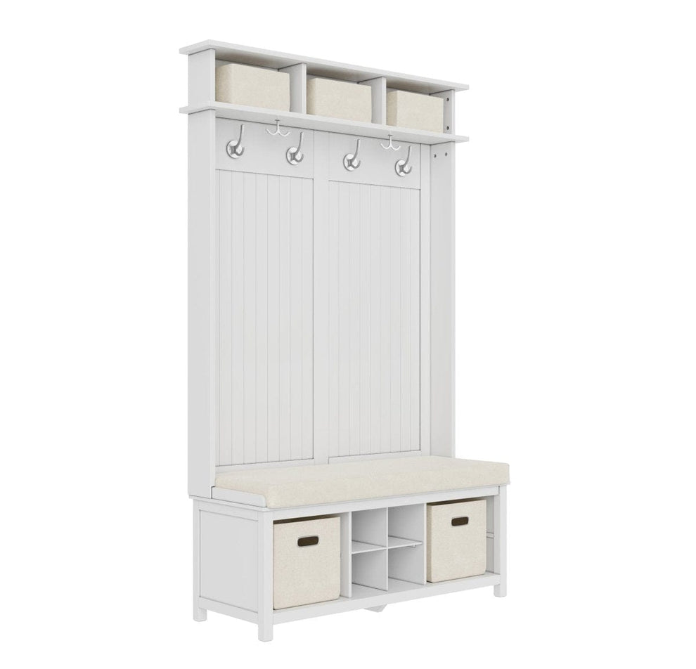Solid Wood Hall Tree with Storage 2 Bins & 1 Shoe Divider