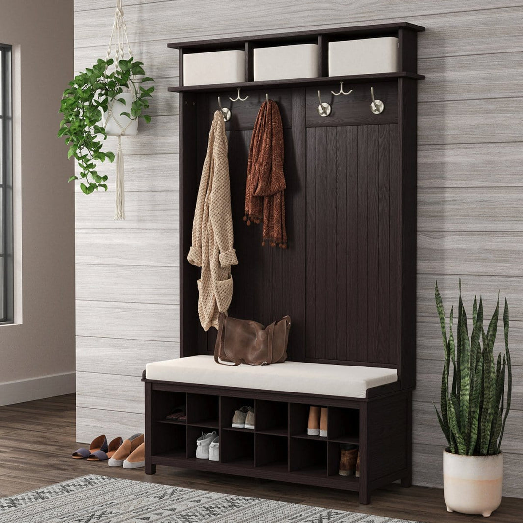 Solid Wood Hall Trees | 300lb. Bench & Heavy-Duty Hooks